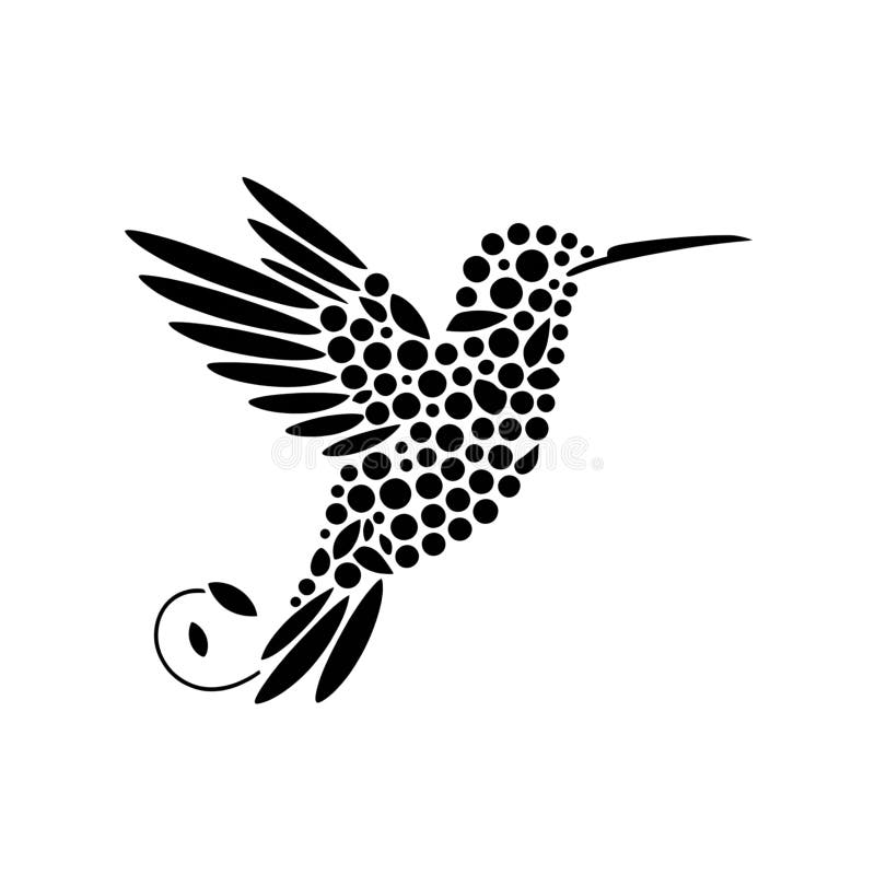 Elegant Hummingbird Silhouette Artistic Dotted Design Black White Bird ...