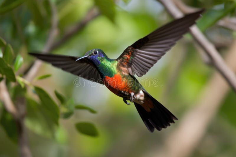 Hummingbird in Mid-flight, Its Wings Beating Rapidly Stock Image ...