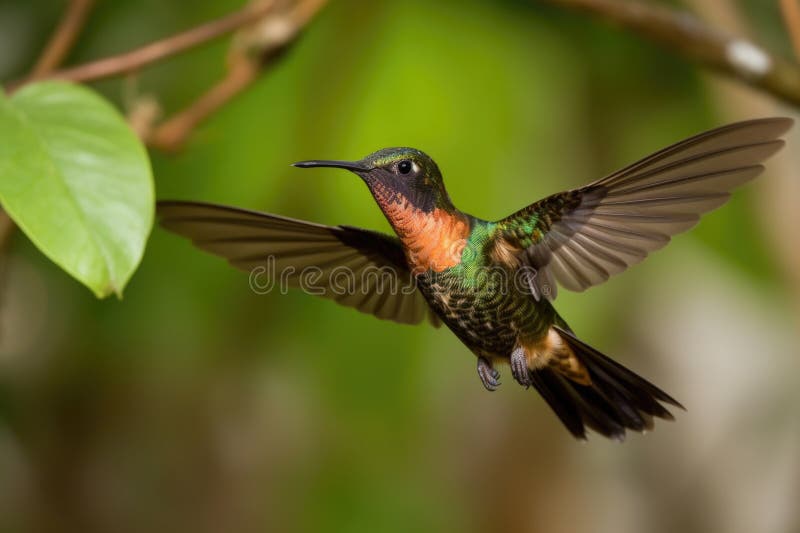 Hummingbird in Mid-flight, Its Wings Beating Rapidly Stock Photo ...