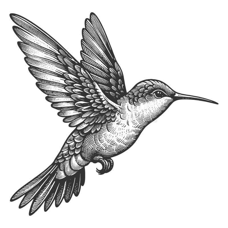 Hummingbird in Flight Engraving Sketch Vector Stock Vector ...