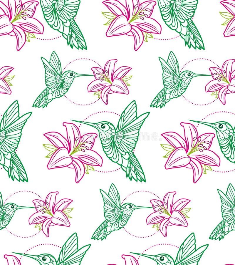 Hummingbird Pattern. Isolated Black Stencil of Bird. Romantic Heart ...