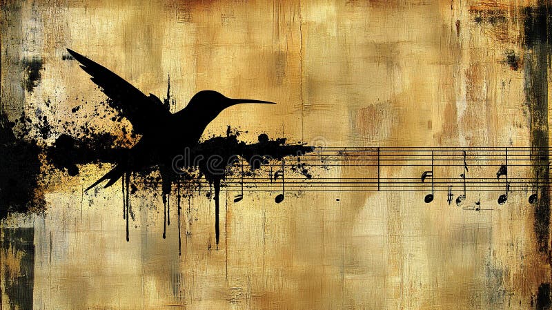 Hummingbird Silhouette Music Notes Grunge Стоковое Фото - изображение ...