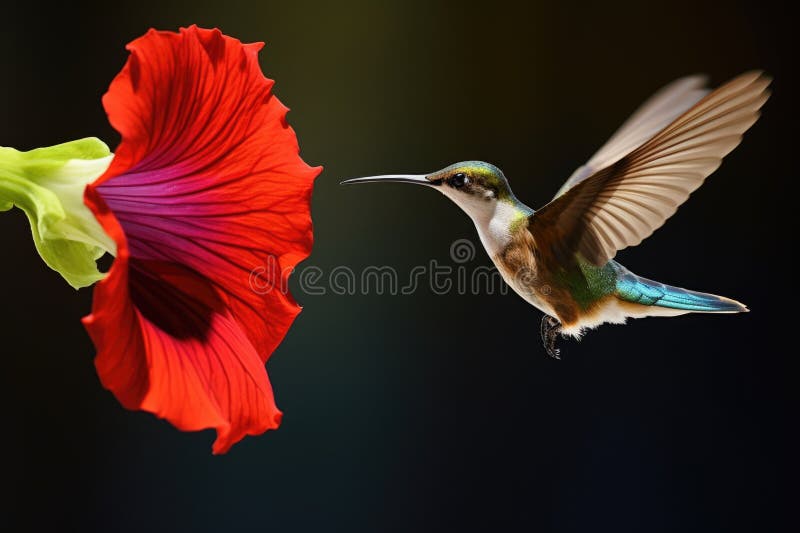 A Hummingbird Sipping Nectar from a Vibrant Hibiscus Flower Stock ...