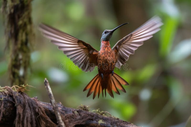 Hummingbird Taking Its First Flight with Full View of the Forest Behind ...