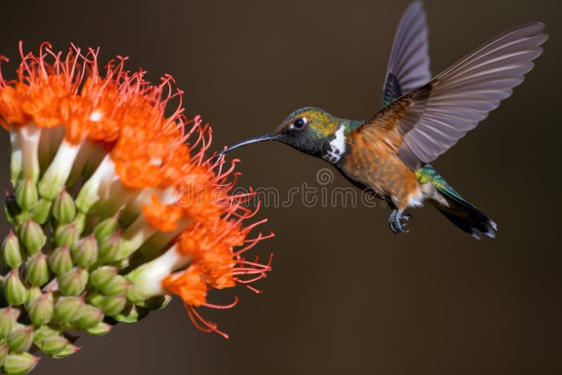 Hummingbird Taking Off from Flower, Its Wings Fluttering in Mid-flight ...