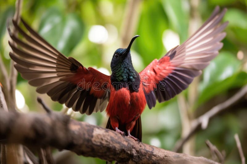 Hummingbird Taking Off, Spreading Its Wings and Flapping Its Tiny Wings ...