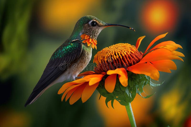 Hummingbird Using Mexican Sunflower As Food Stock Illustration ...