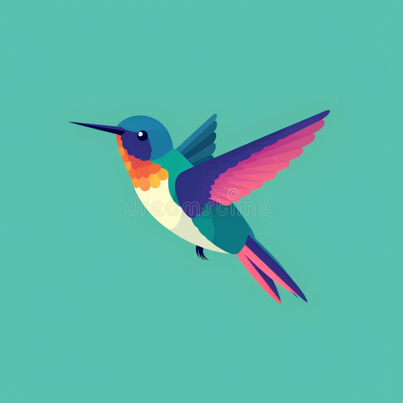 Hummingbird. Vector Illustration in Flat Style. Isolated on Green ...