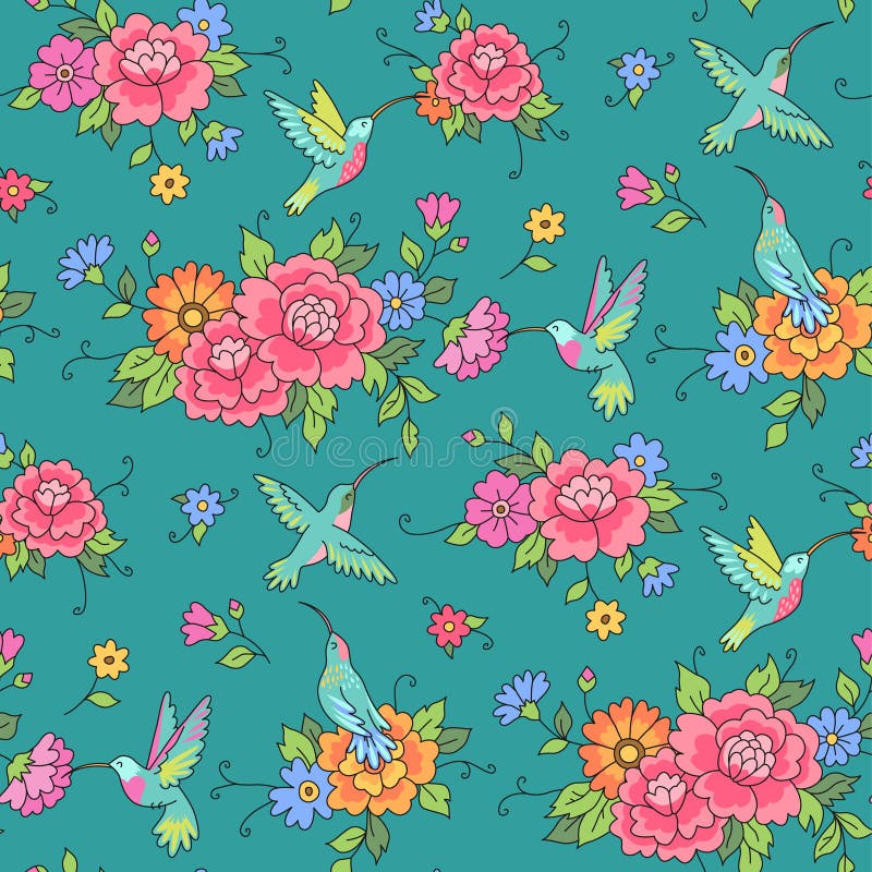 Hummingbirds pattern stock vector. Illustration of animal - 128576192