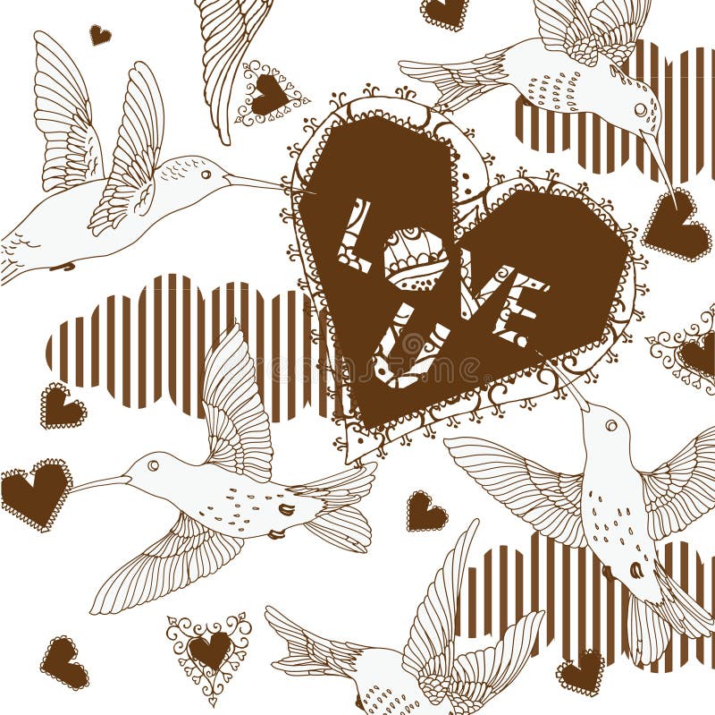 Two Hummingbirds and Hearts Stock Vector - Illustration of beautiful ...