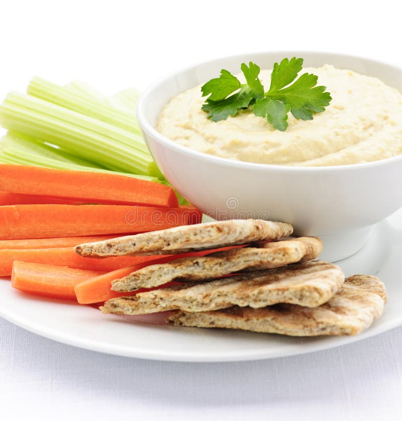 Hummus Con Pane Pita E Verdure Fotografia Stock - Immagine di cece ...