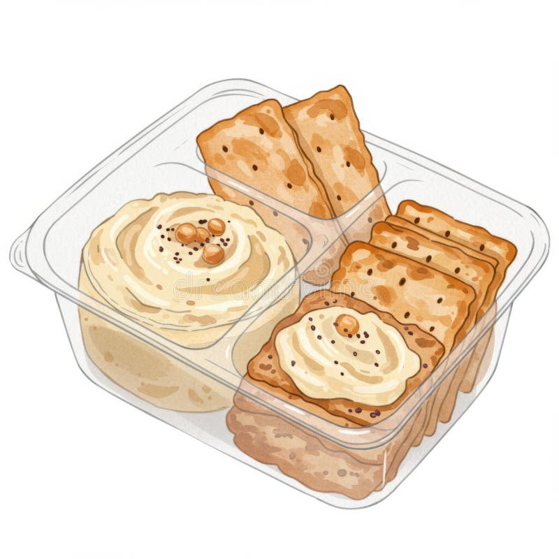 Hummus and Crackers in a Plastic Container Stock Illustration ...