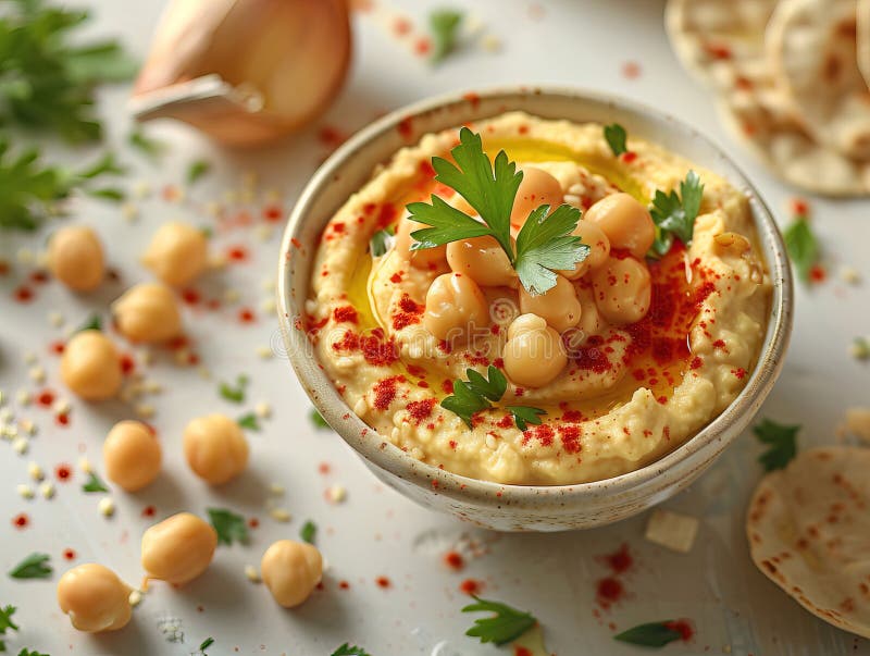 Hummus, Equally Spaced, on a Light Background, Isometric Angle, Macro ...