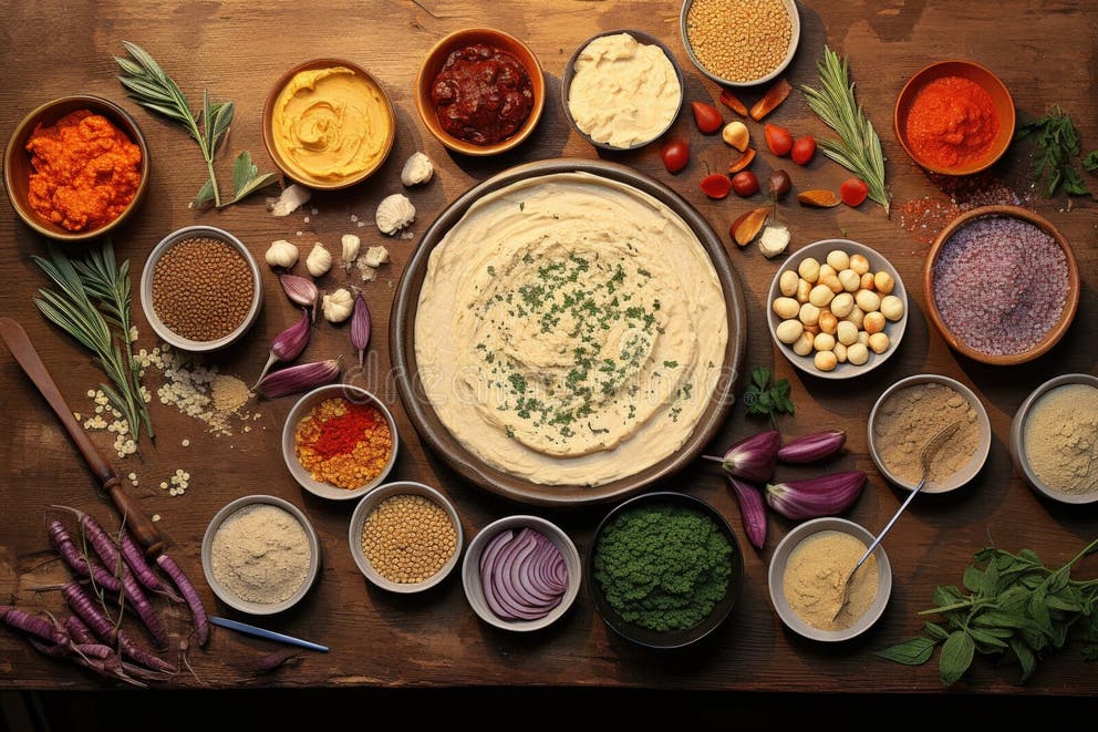 Hummus-making Process with Ingredients Layout Stock Photo - Image of ...