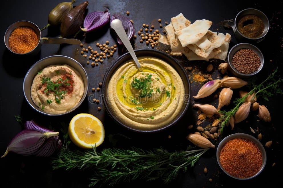 Hummus-making Process with Ingredients Layout Stock Illustration ...