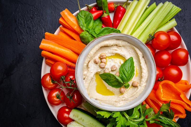 Hummus Platter with Assorted Snacks. Stock Photo - Image of diet ...