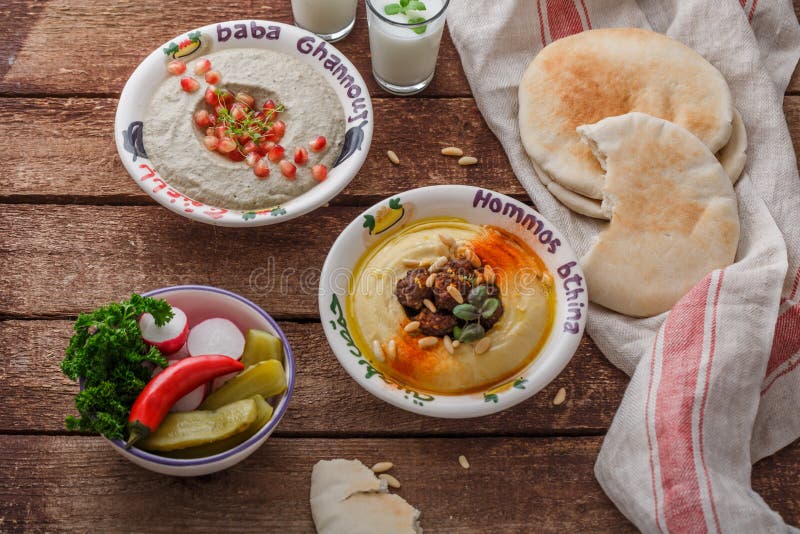 Hummus In Traditional Lebanese Plate Isolated Stock Image - Image of ...