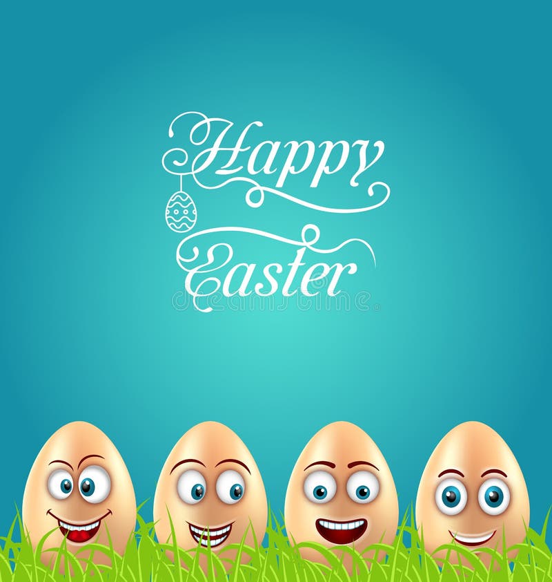 Humor Easter Card with Crazy Eggs on Grass Meadow Stock Vector ...