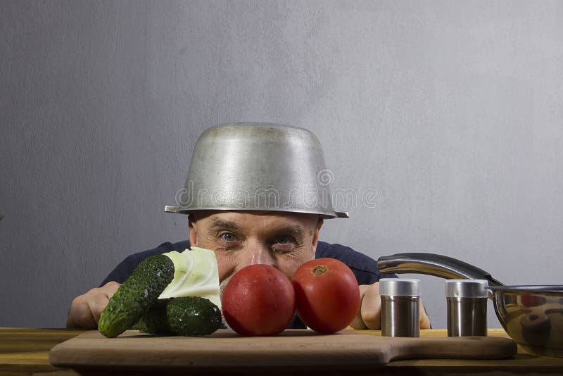 Humor man in the kitchen stock image. Image of humor - 165265797