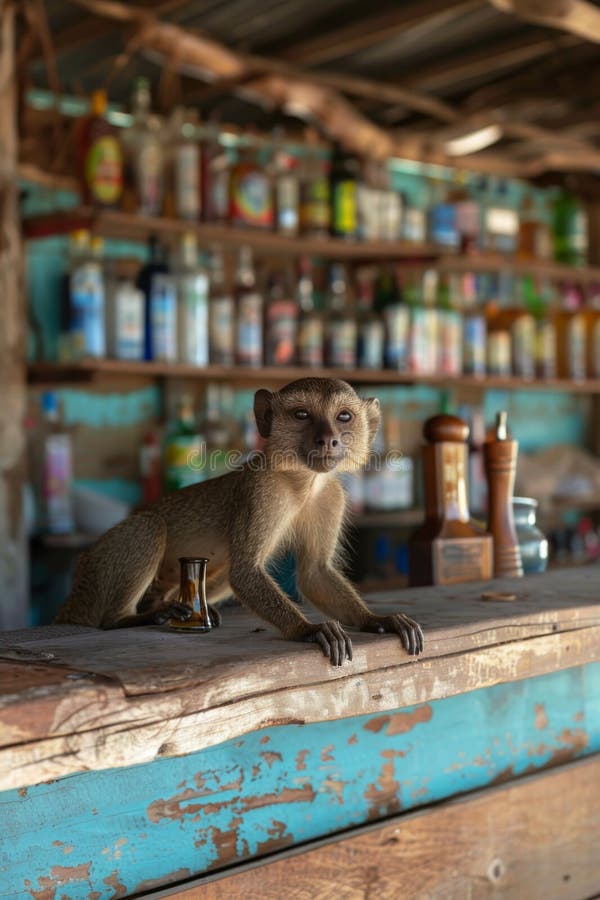Humorous Animal Bartender at Beach Bar Stock Illustration ...