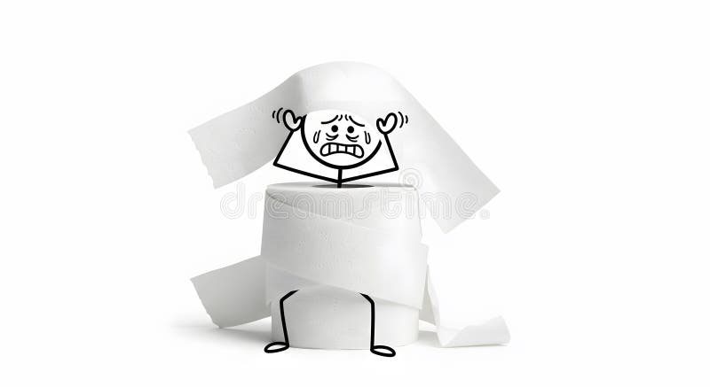 Distressed Stick Figure Character Emerges from a Toilet Paper Roll ...