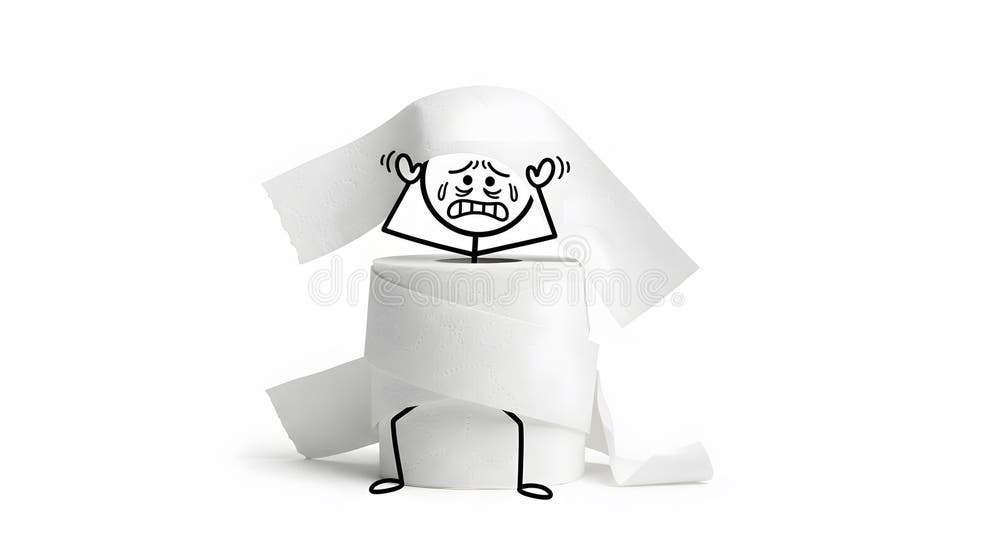 Distressed Stick Figure Character Emerges from a Toilet Paper Roll ...