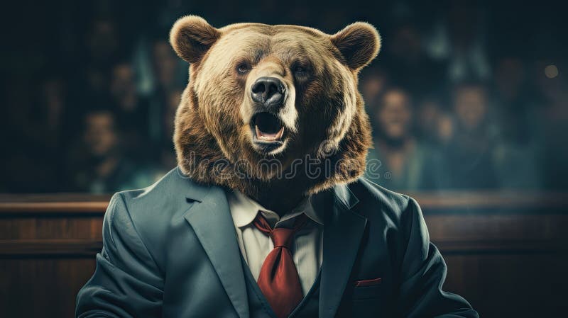 Humorous Bear Dressed in Business Suit Speaking in a Professional ...