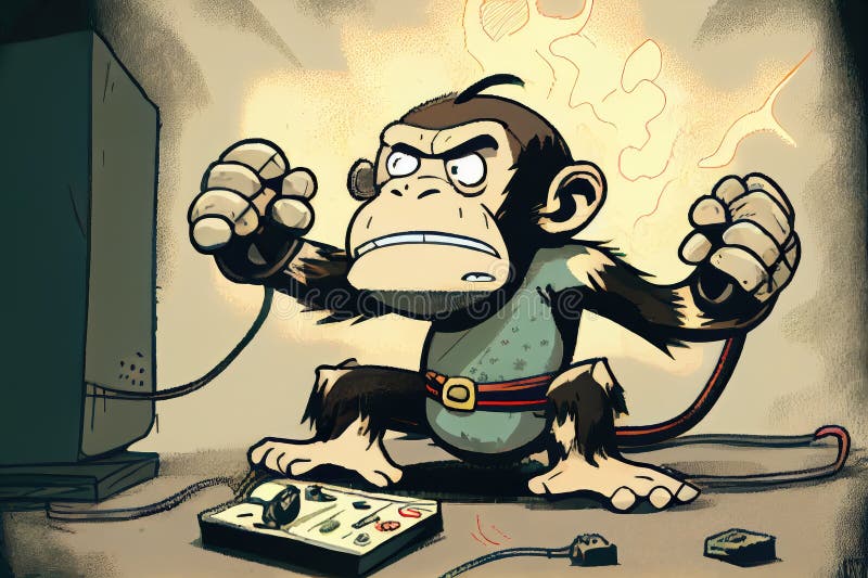 Humorous Cartoon of Monkey Trying To Win Game by Using His Special ...