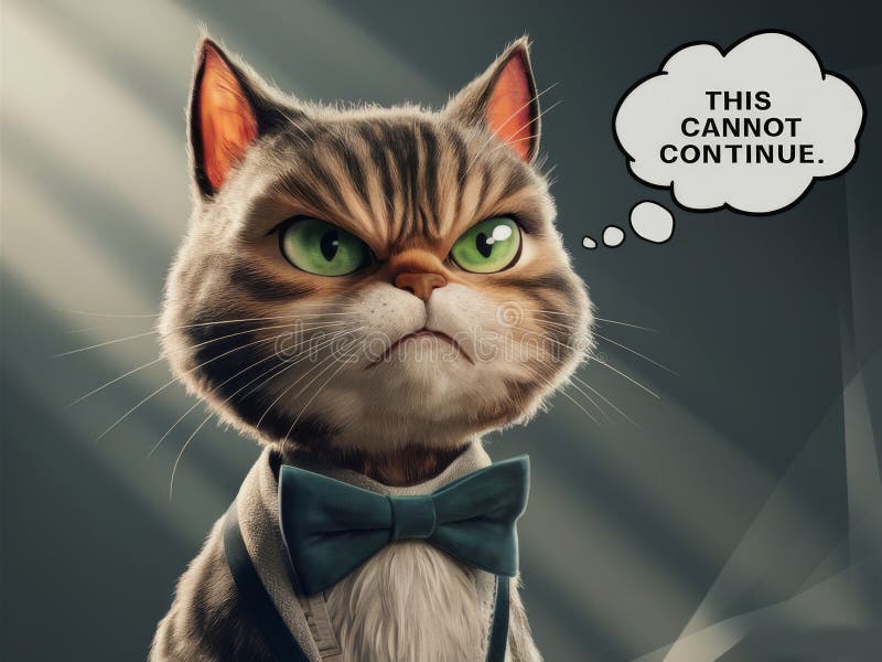 Expressive Cat in Tuxedo with Thought Bubble - this Cannot Continue ...