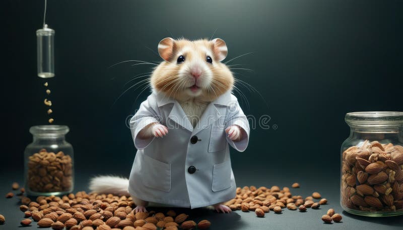 Whimsical Scientist Hamster with Almonds Stock Photo - Image of ...