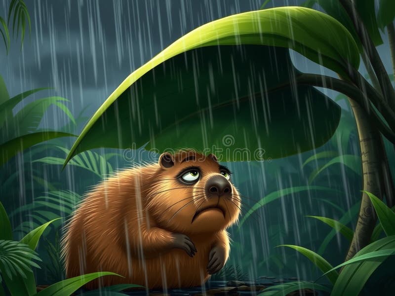 A Humorous Image of a Grumpy Capybara Sheltering Under an Enormous ...