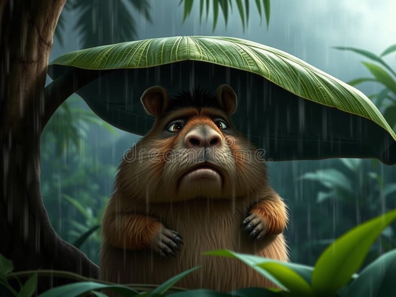 A Humorous Image of a Grumpy Capybara Sheltering Under an Enormous ...