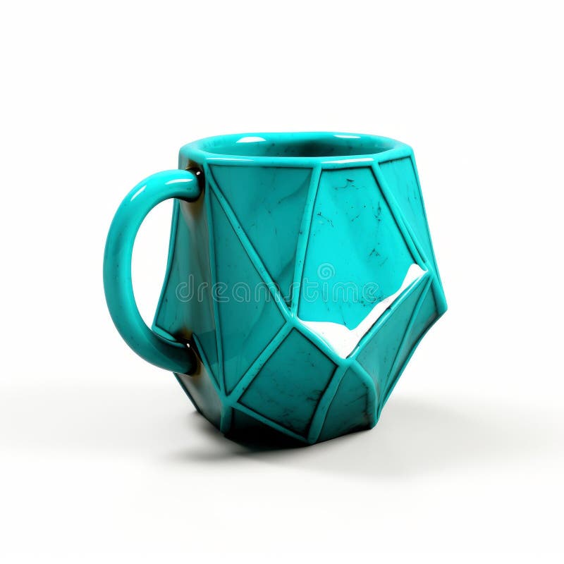 Humorous Low Poly Turquoise Coffee Cup with Bold Textures Stock ...