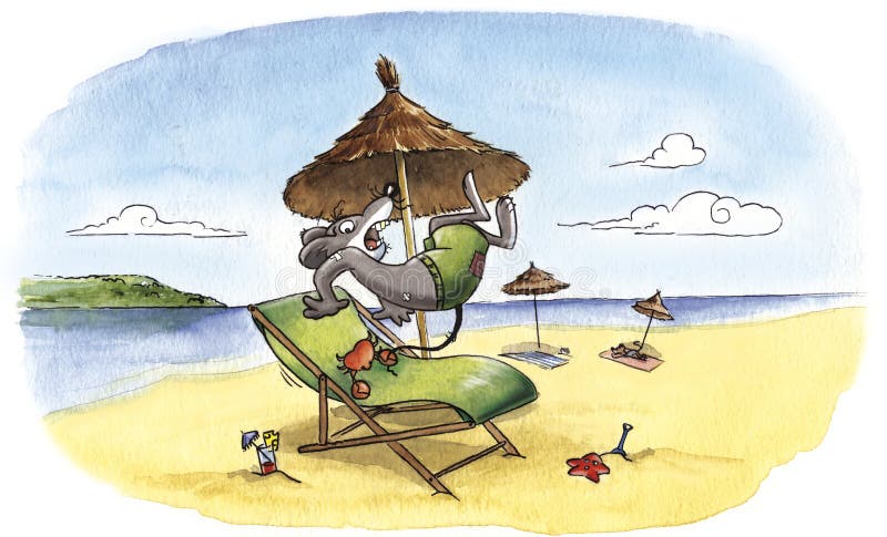 Humorous Mouse at the Beach Stock Illustration - Illustration of biting ...