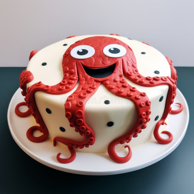 Humorous Octopus Theme Cake with Unreal Engine Style Stock Illustration ...