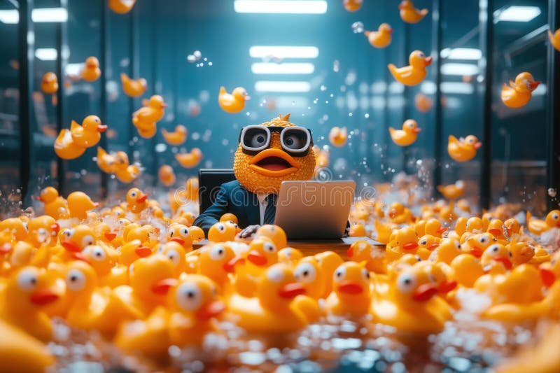 Humorous Office Setting with Person in Fish Costume Surrounded by ...