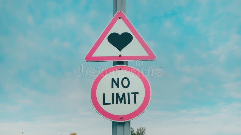 Humorous Pink Traffic Sign with No Limit and Playful Message Stock ...