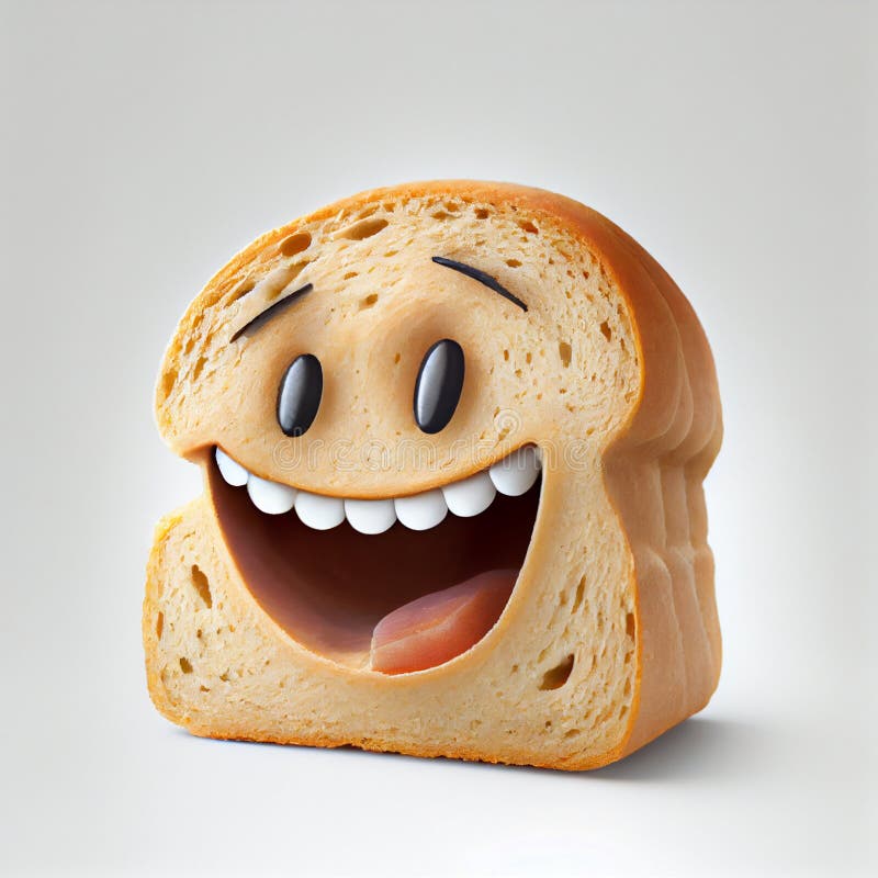 Humorous and Playful: a Humanized Bread Character Laughs on a White ...