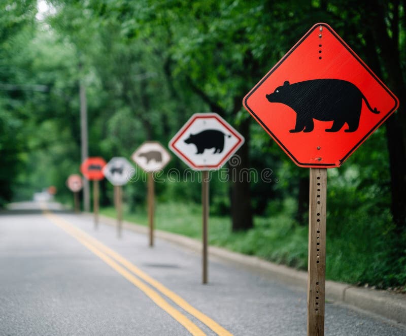 Humorous Street Signs Featuring Bear Illustrations Line Quiet Road ...