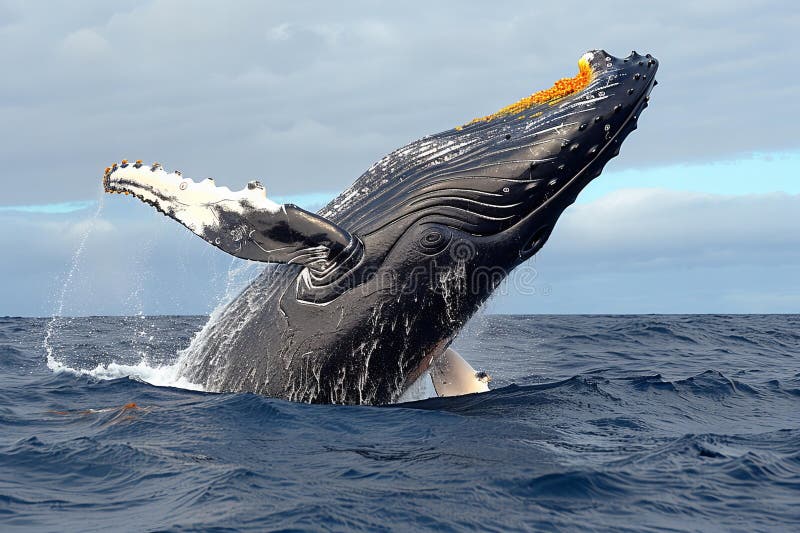 A Humpback Whale Breaching Out of the Water, High Quality, High ...