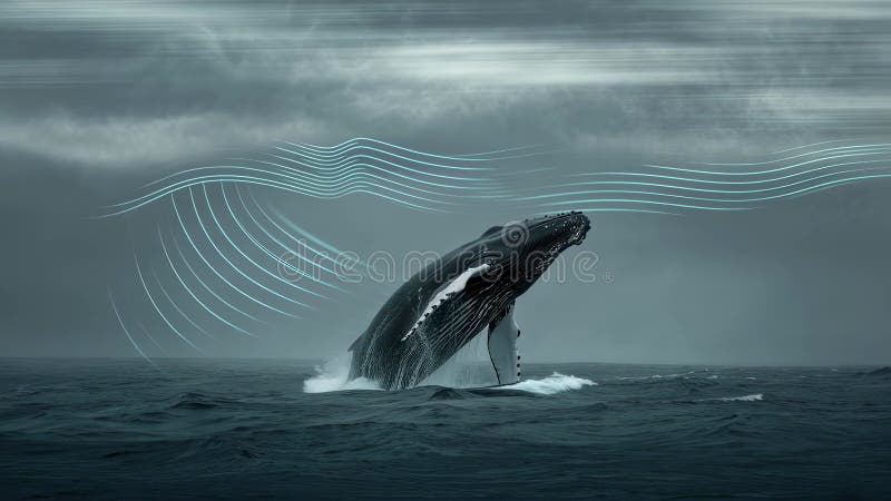 Humpback Whale Breaching with Sound Waves Visualization Stock Footage ...