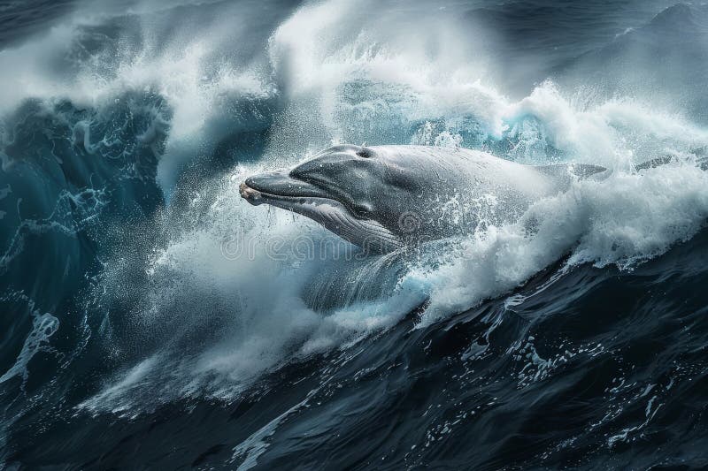 A Humpback Whale Gracefully Navigates through the Ocean Waves, Powerful ...