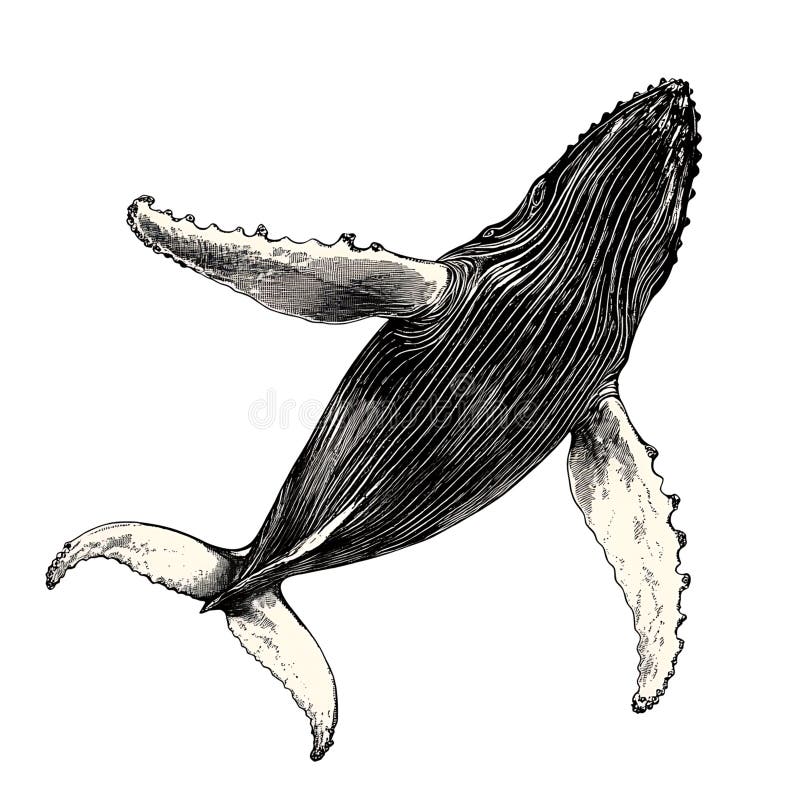 Humpback Whale Illustration, Detailed Ink Drawing Stock Illustration ...