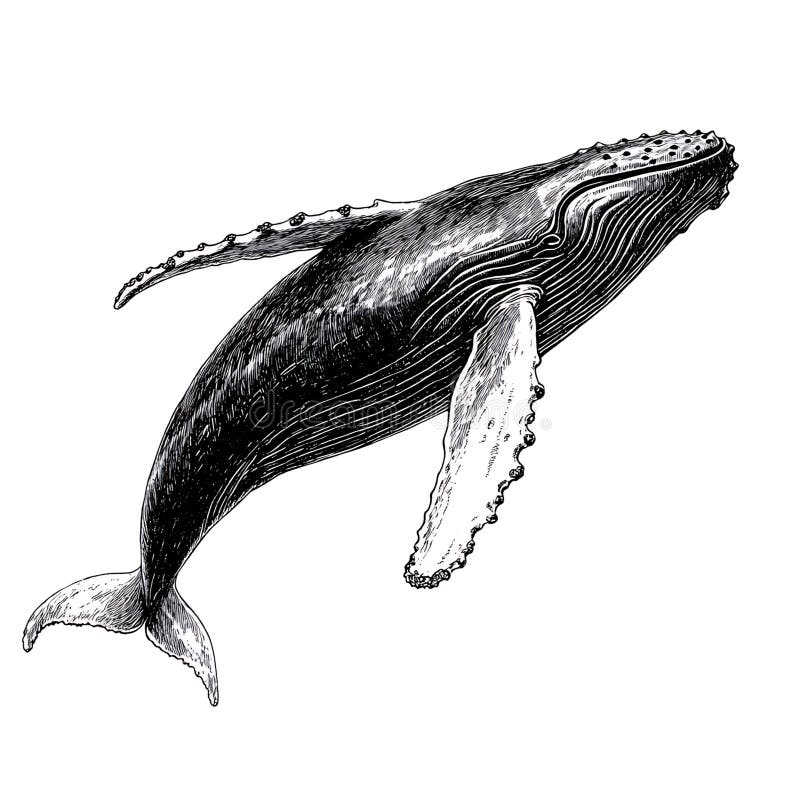Humpback Whale Illustration, Detailed Ink Drawing Stock Illustration ...