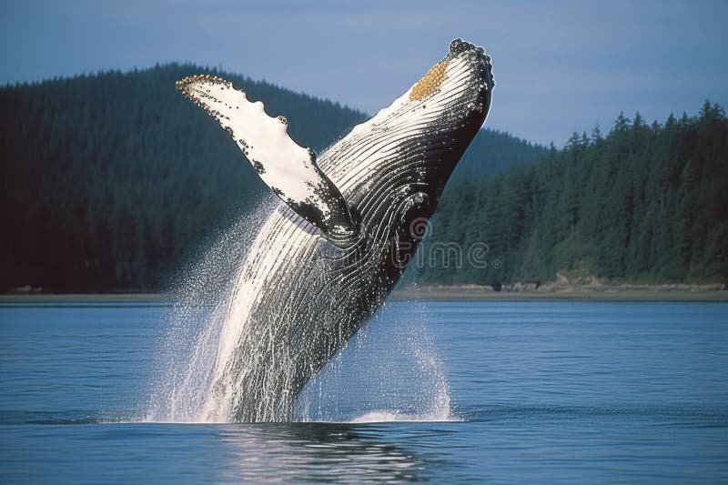 Humpback Whale Jumping in a Nothern Bay. AI Generative Stock ...