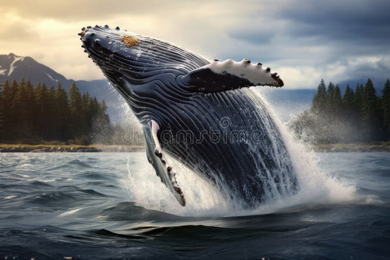 Humpback Whale Jumping Out of the Water. 3D Rendering, Humpback Whale ...