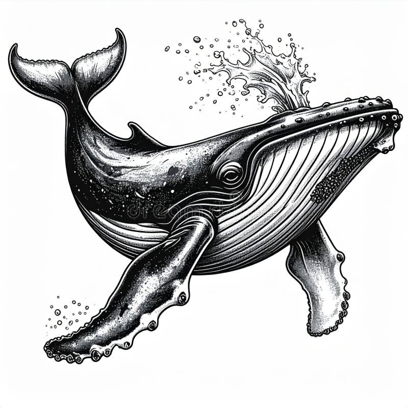 Humpback Whale Ocean Engraving Illustration Stock Illustration ...