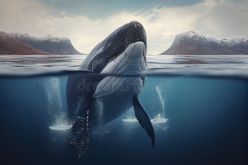 Humpback Whale Swimming in Deep Blue Ocean. Generative Ai Stock ...