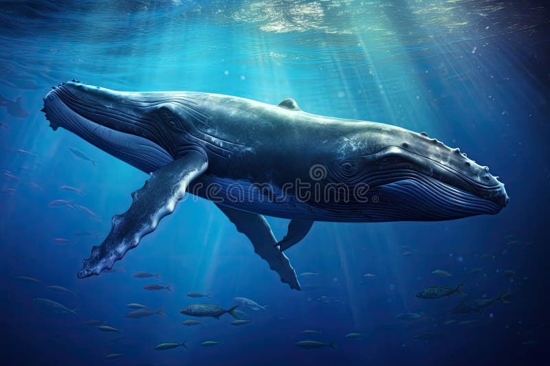 Humpback Whale in Deep Blue Ocean. Underwater Scene, Humpback Whale ...