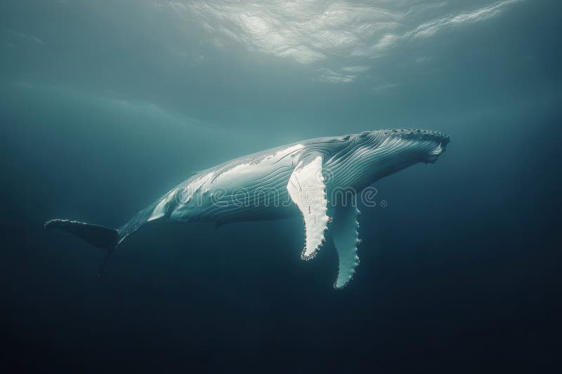 Humpback Whale Gracefully Swimming in Deep Ocean Waters during Daylight ...